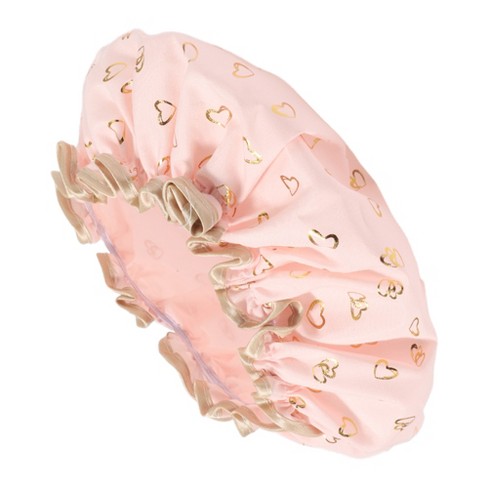 Unique Bargains Women Double Layer Heart-shaped Shower Cap Pink 1 Pc ...