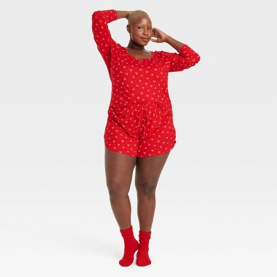 Women's 3pc Long Sleeve Shirt And Shorts With Socks Pajama Set - Colsie ...