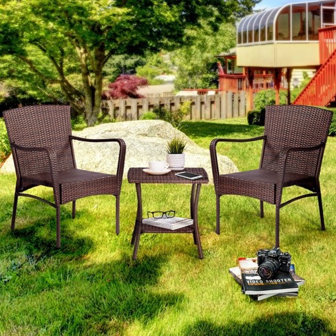 3 Pieces Outdoor Seating Group Furniture PE Rattan Patio Furniture