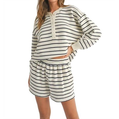 Women's Striped Terry Fabric Half Button Top - Miou Muse S : Target