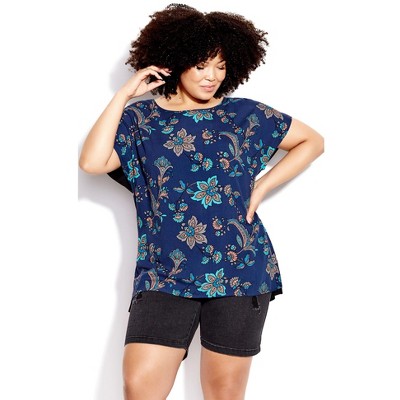 Avenue Women's Plus Size Mixed Media Print Top - 30/32, Jacqui : Target