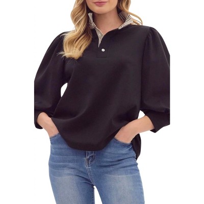 Women's Pullover Top With Ruffle Collar - Entro : Target