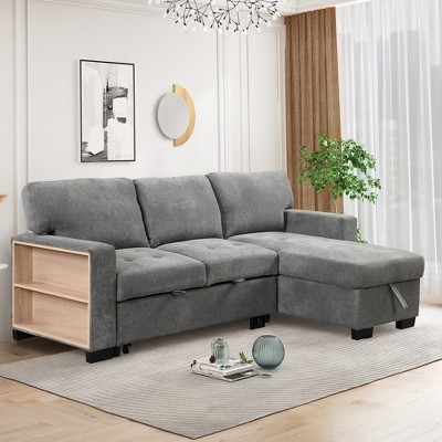 104" Pull Out Sleeper Sofa, Reversible L-shape Sectional Couch With ...