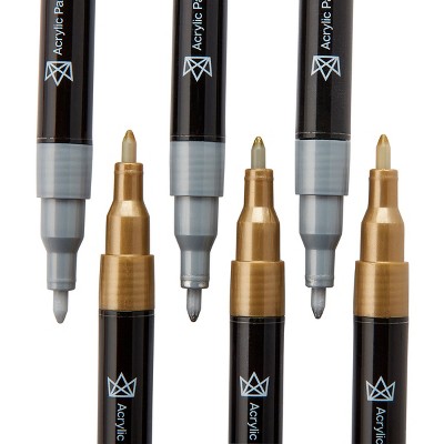 KINGART PRO Paint Pens Extra Fine Tip, Silver & Gold 6 pc : Target
