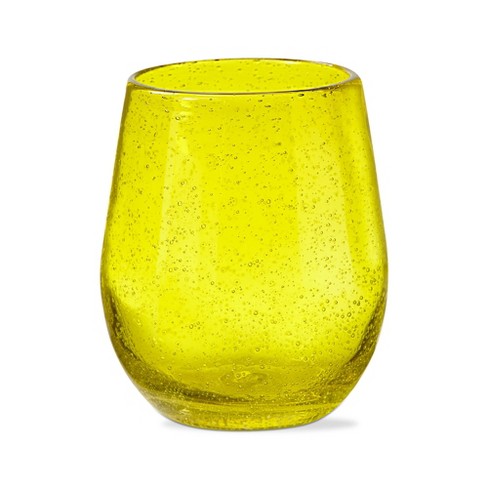 Tagltd 16 Oz. Bubble Glass Stemless Wine Drinkware Yellow Dishwasher ...