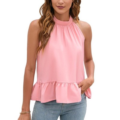 Allegra K Women's Metallic Halter Deep V Neck Backless Holographic Crop ...