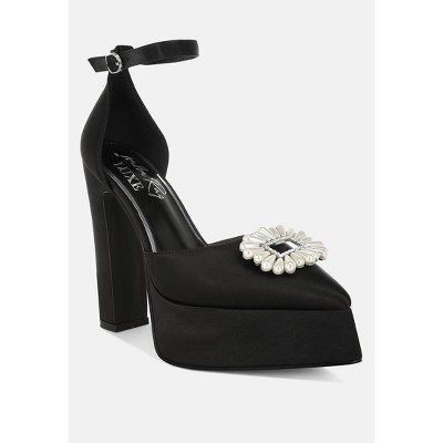 Pearls Brooch Detail Platform Block Heel Sandals Women : Target