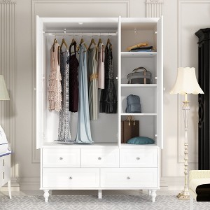 FUFU GAGA White Wardrobe with Mirror Large Space 3 Doors 5 Drawers