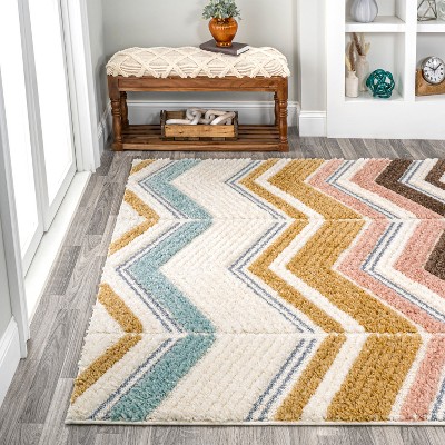 3' X 5' Elin Chevron High-low Area Rug, Multi/cream - Jonathan Y : Target