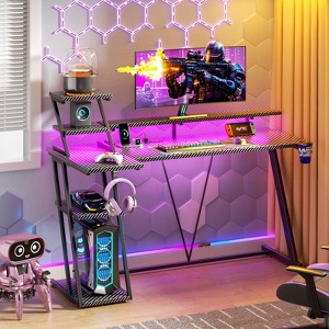 Qwatto 55'' Black Gaming Desk L-Shaped Computer Desk with Shelves and ...