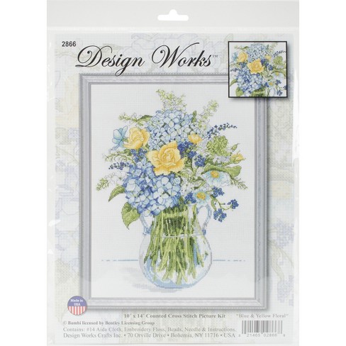 Design Works Counted Cross Stitch Kit 10"x14"-blue & Yellow Floral (14 ...