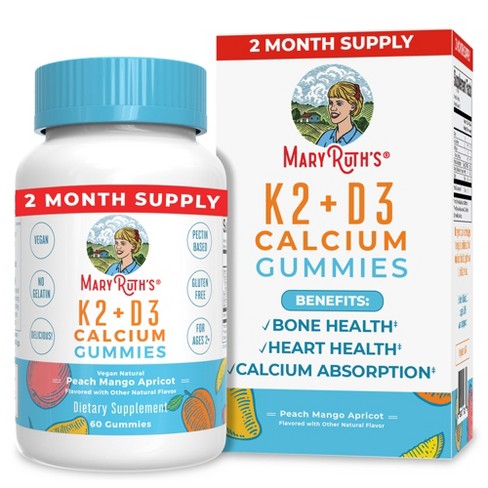Maryruth's Vitamin K2+d3 Calcium Gummies, Peach Mango & Apricot, 60 Ct ...
