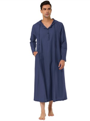 Lars Amadeus Men's Button Closure Side Split Hooded Sleeping Nightgown ...