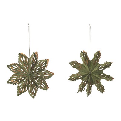 Storied Home 2-Piece Flocked Handmade Paper Folding Snowflake Ornament ...