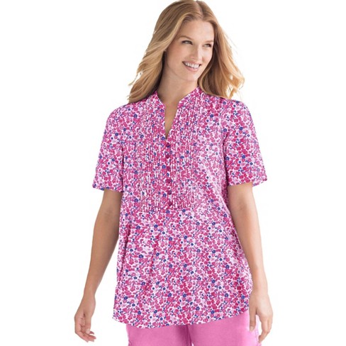 Woman Within Women's Plus Size Pintucked Half-button Tunic - 2x, Sunset ...