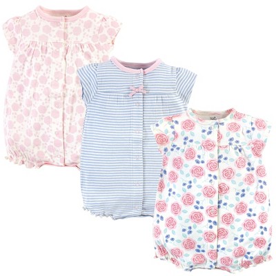 Touched By Nature Baby Girl Organic Cotton Rompers 3pk, Pink Rose, 9-12 ...