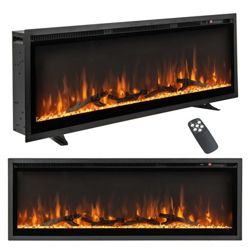 Costway 50'' Electric Fireplace Recessed Wall Mounted Freestanding With ...