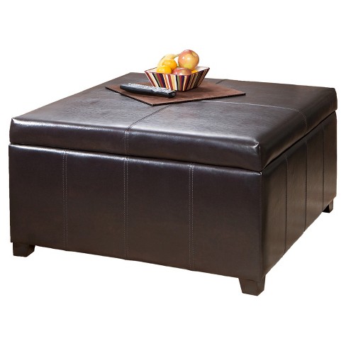 Forrester Bonded Leather Square Storage Ottoman Espresso - Christopher ...
