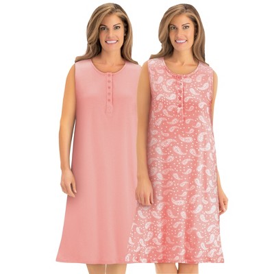 Collections Etc 2-piece Button Front Paisley Cotton Knit Nightgowns ...