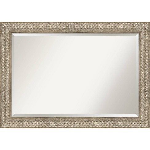 42" X 30" Beveled Trellis Silver Wood Wall Mirror - Amanti Art: Large ...