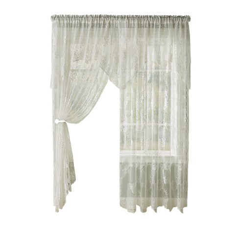 Brylanehome Ella Floral Lace Panel With Attached Valance Window Curtain ...