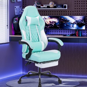 Ergonomic Massage Gaming Chair with Retractable Footrest - Mint Frost ...