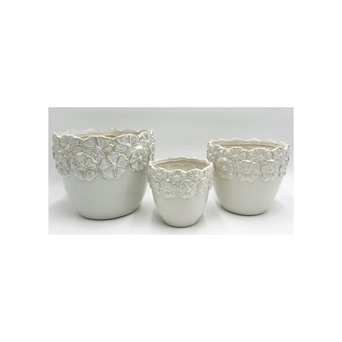 Sagebrook Home 3pc Floral Crown Ceramic Indoor Outdoor Planter Pots ...