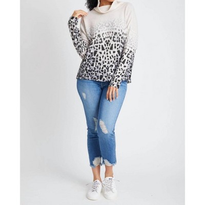 Women's Faded Leopard Cowl Neck Sweater - Vintage Havana L : Target