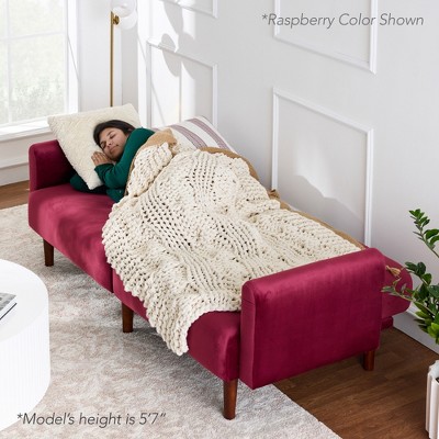 Best Choice Products Curved Convertible Futon, Velvet Fabric Split-Back ...