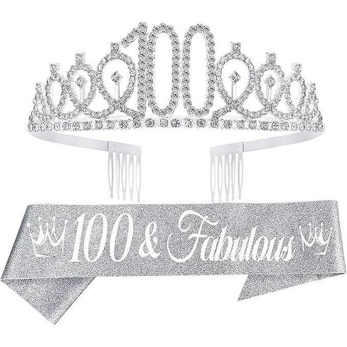 Ebe Emmasbyemma 100th Birthday Sash And Tiara For Women Fabulous Glitter Sash,silver : Target