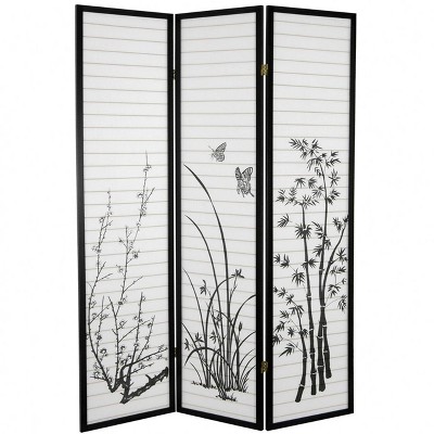 3 Panel Bamboo Floral Room Divider Screen Black Color : Target