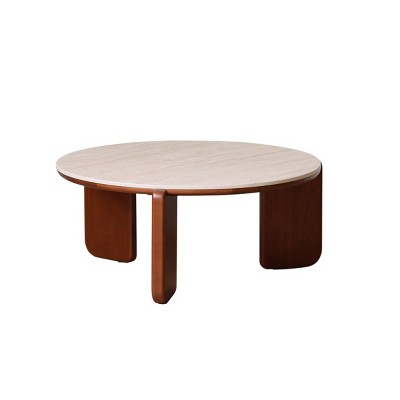 Modern Round Coffee Table with Sintered Stone Top, Walnut Center Table ...