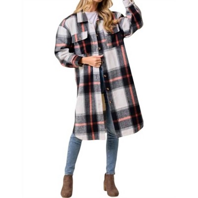 Women's Hayley Brushed Plaid Longline Shacket - On Blue M : Target
