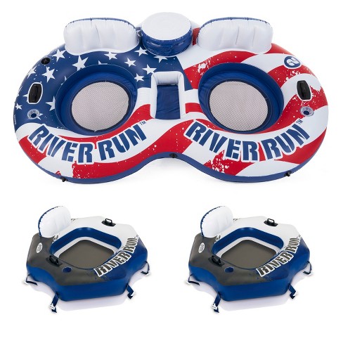 Intex American Flag 2 Person Float W/ River Run 1 Person Tube, Blue (2 ...
