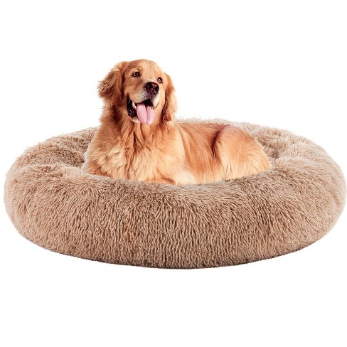 Sweetcrispy Round Dog Bed: Brown Pet Sofa Bed With Supportive Foam And ...