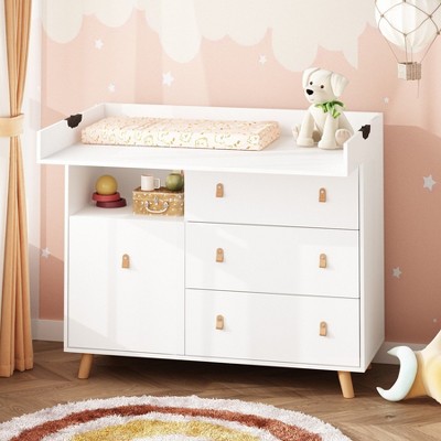 Famapy White Changing Table With 2 Shelves And 5 Storage Drawers : Target