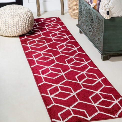 2'x8' Tumbling Blocks Modern Geometric Runner Rug, Red/white - Jonathan ...