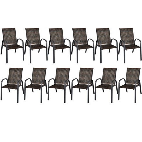 Tangkula 12pcs Outdoor Pe Wicker Stacking Dining Chairs Patio Arm ...