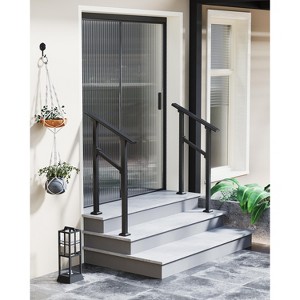 2/5 Step Adjustable Outdoor Handrail, Black Rustproof Aluminum Porch ...