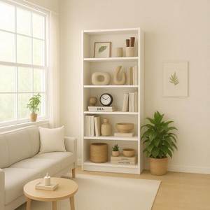 White 5-Tier Bookcase Storage Cabinet, Freestanding Open Shelving ...