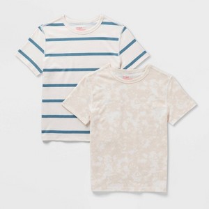 Girls' 2pk Adaptive Short Sleeve Striped T-Shirt - Cat & Jack™ Cream L ...