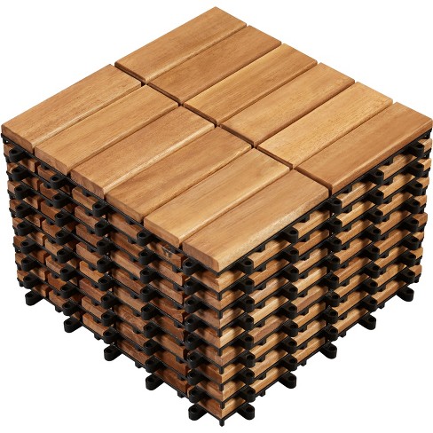 Yaheetech Pack Of 10 Interlocking Flooring Tiles, Natural Wood-12-slat ...