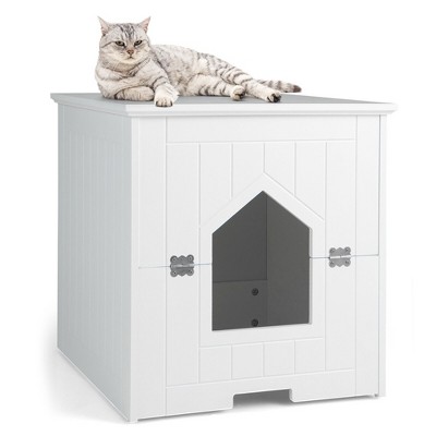 Yaheetech Wooden Hidden Cat Litter Box Side Table With Divider, White ...