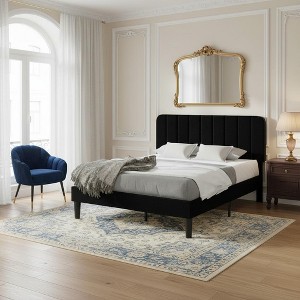 Queen Velvet Bed Frame, Upholstered Platform Bed with Adjustable ...