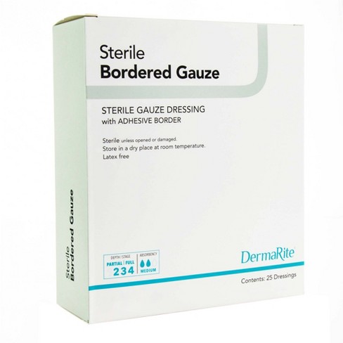 Dermarite Bordered Gauze Adhesive Wound Dressing, 4" X 5", 1 Count, 25 ...