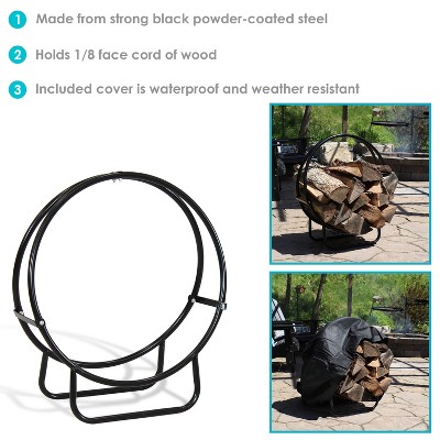 Save 28% • Sunnydaze Outdoor Heavy-Duty Steel Firewood Log Hoop Storage ...