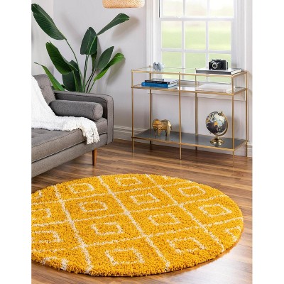 Unique Loom 5' 3 X 5' 3 Round Trellis Shag Yellow Area Rug : Target