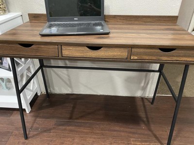 3 Drawer Angled Writing Desk With Cord Management Slots - Saracina Home ...