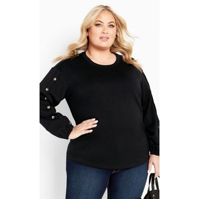 Avenue | Women's Plus Size Elena Button Top - Black - 14w : Target
