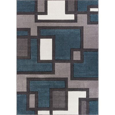 Well Woven Naya Blue Modern Geometric Diamond Boxes Pattern Area Rug ...